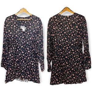 Zara | Dresses | Zara Black Rose Floral Satin Effect Long Sleeve Mini ...